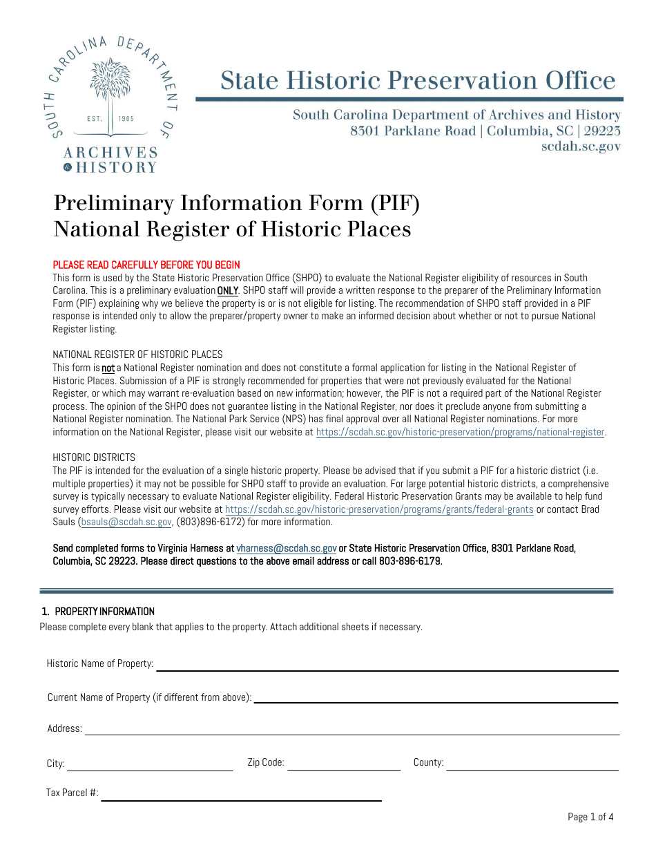 South Carolina Preliminary Information Form (PIF) - National Register ...