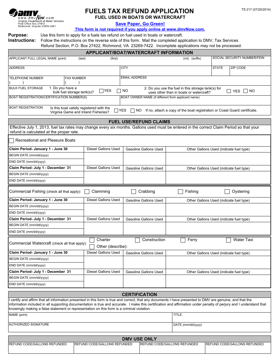 Form TS217 - Fill Out, Sign Online and Download Fillable PDF, Virginia ...