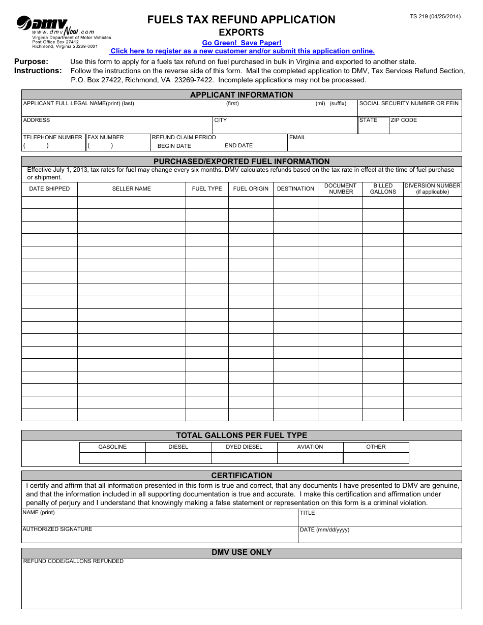 Form TS219 - Fill Out, Sign Online and Download Fillable PDF, Virginia ...
