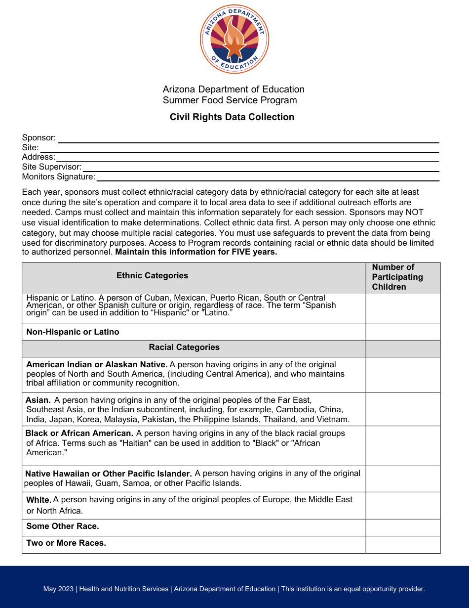 Arizona Civil Rights Data Collection - Summer Food Service Program ...