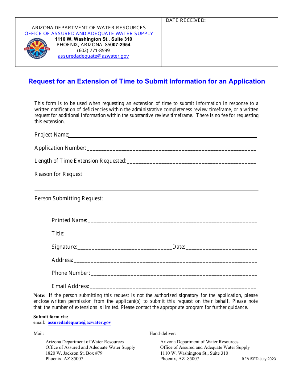 Arizona Request for an Extension of Time to Submit Information for an ...
