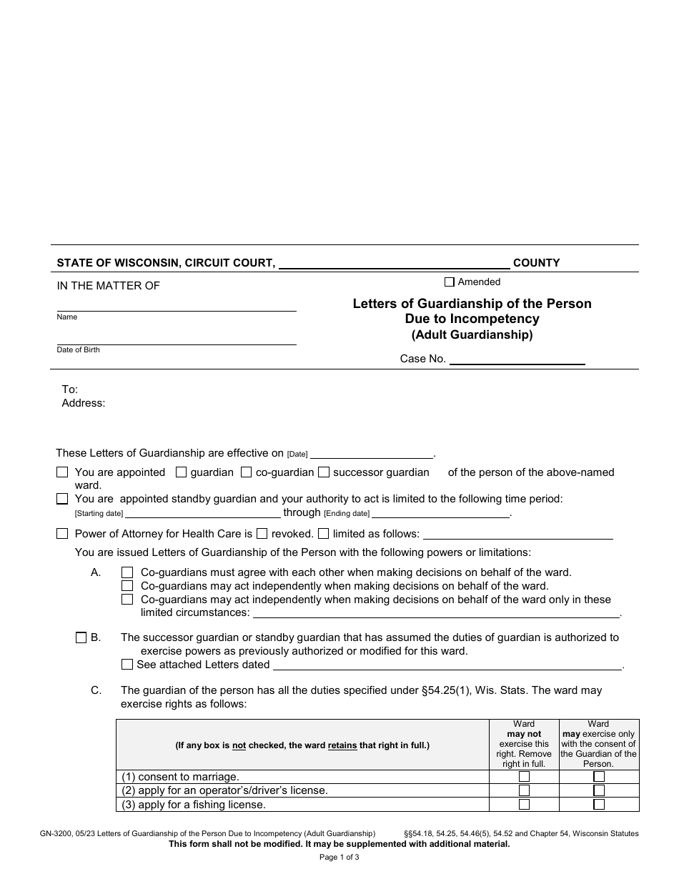 Form GN-3200 Download Printable PDF or Fill Online Letters of ...