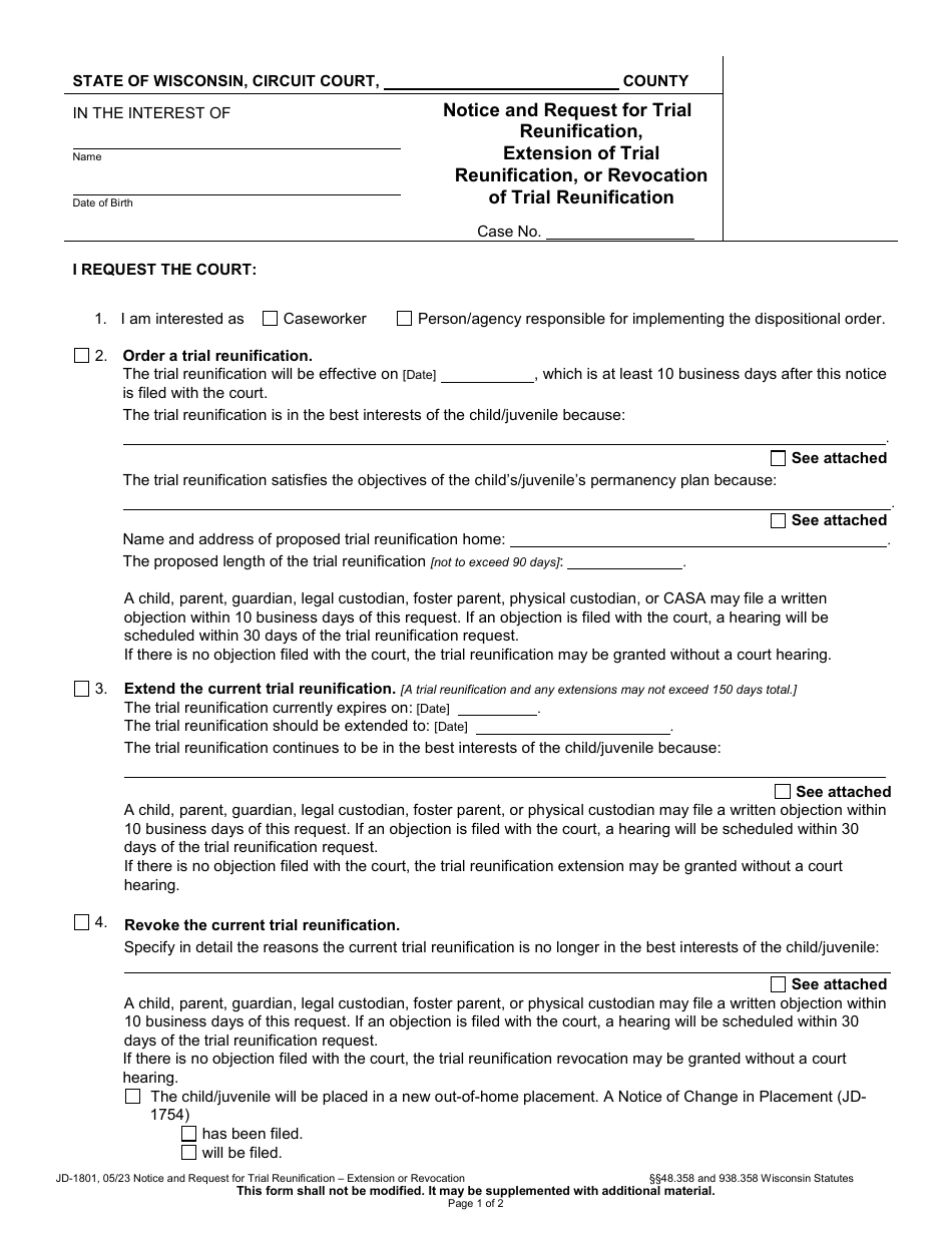Form JD-1801 Download Printable PDF or Fill Online Notice and Request ...