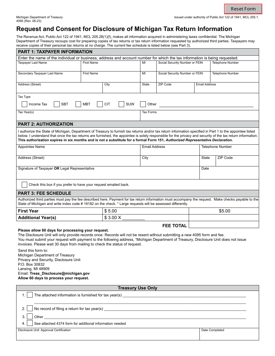 Form 4095 Download Fillable PDF or Fill Online Request and Consent for ...