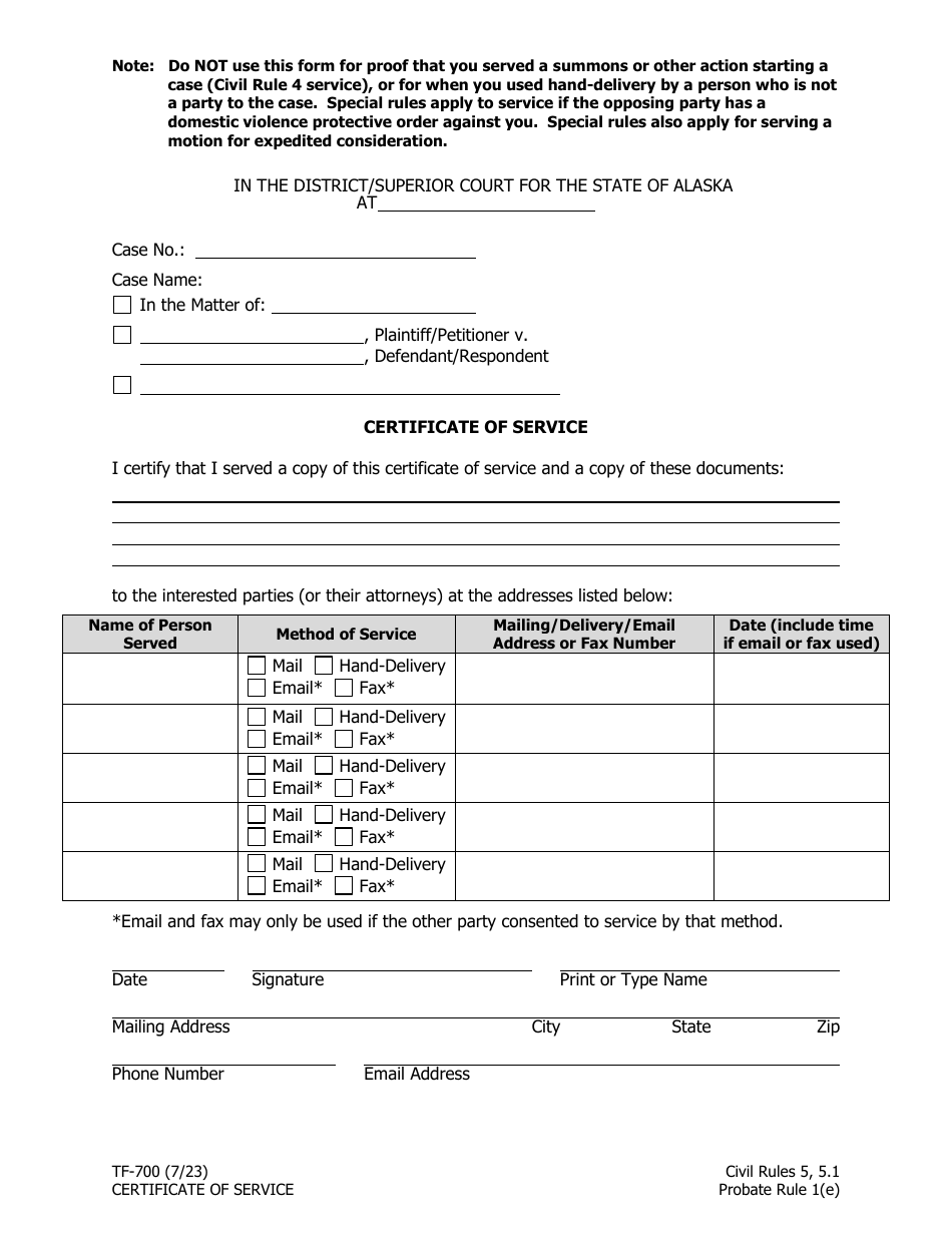 Form TF-700 - Fill Out, Sign Online and Download Fillable PDF, Alaska ...