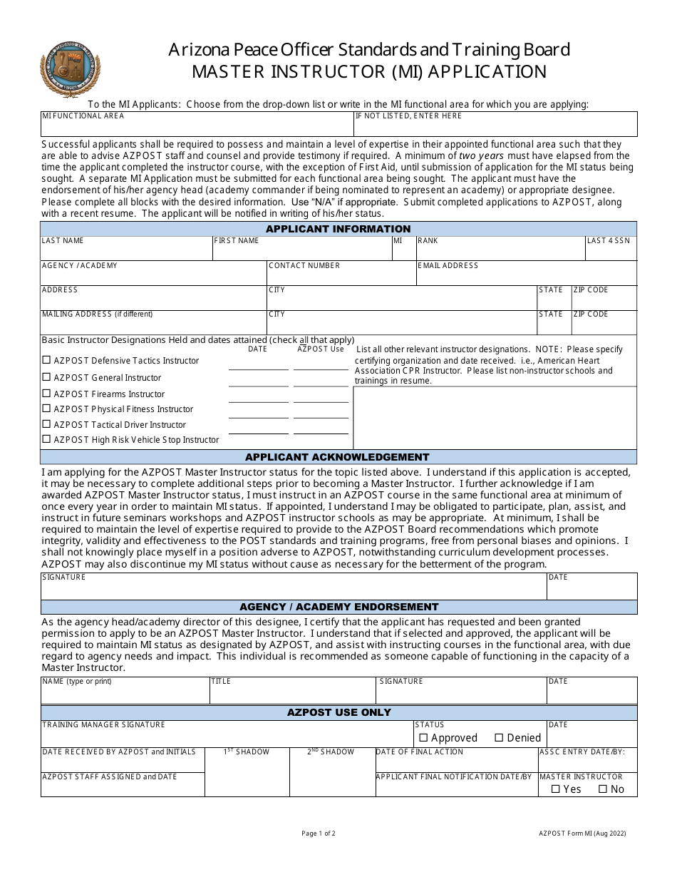 AZPOST Form MI - Fill Out, Sign Online and Download Printable PDF ...