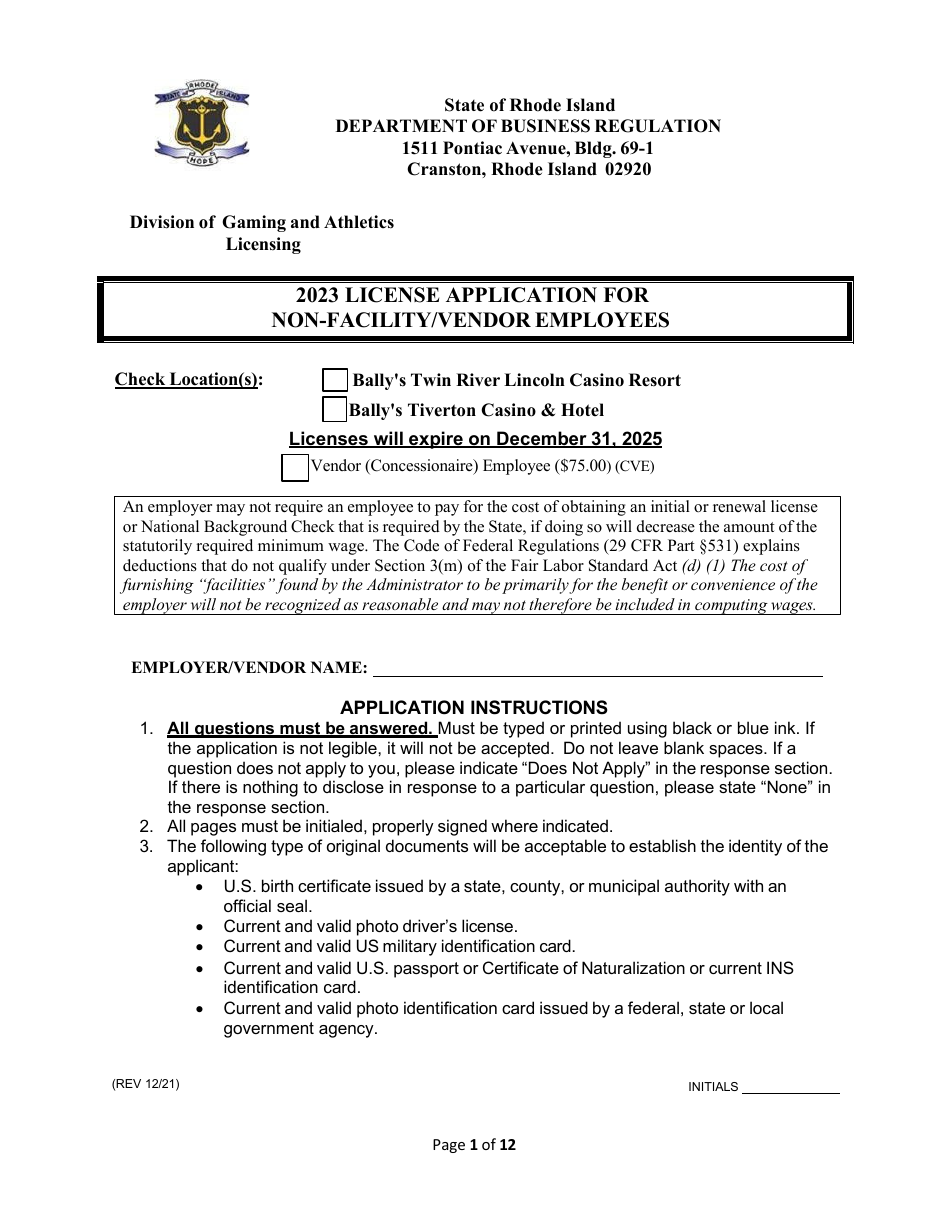 2023 Rhode Island License Application for Non-facility/Vendor Employees ...