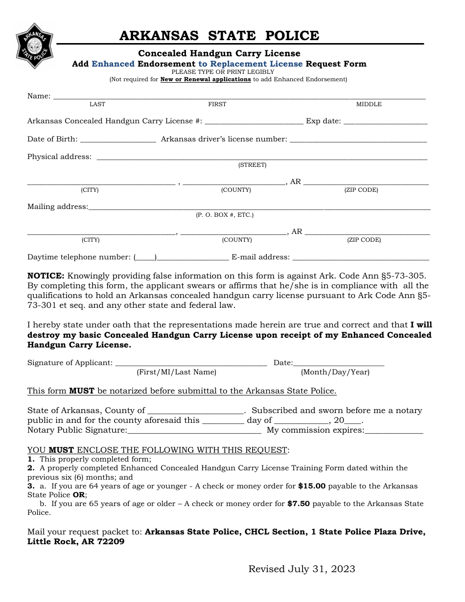 Arkansas Concealed Handgun Carry License Add Enhanced Endorsement to ...