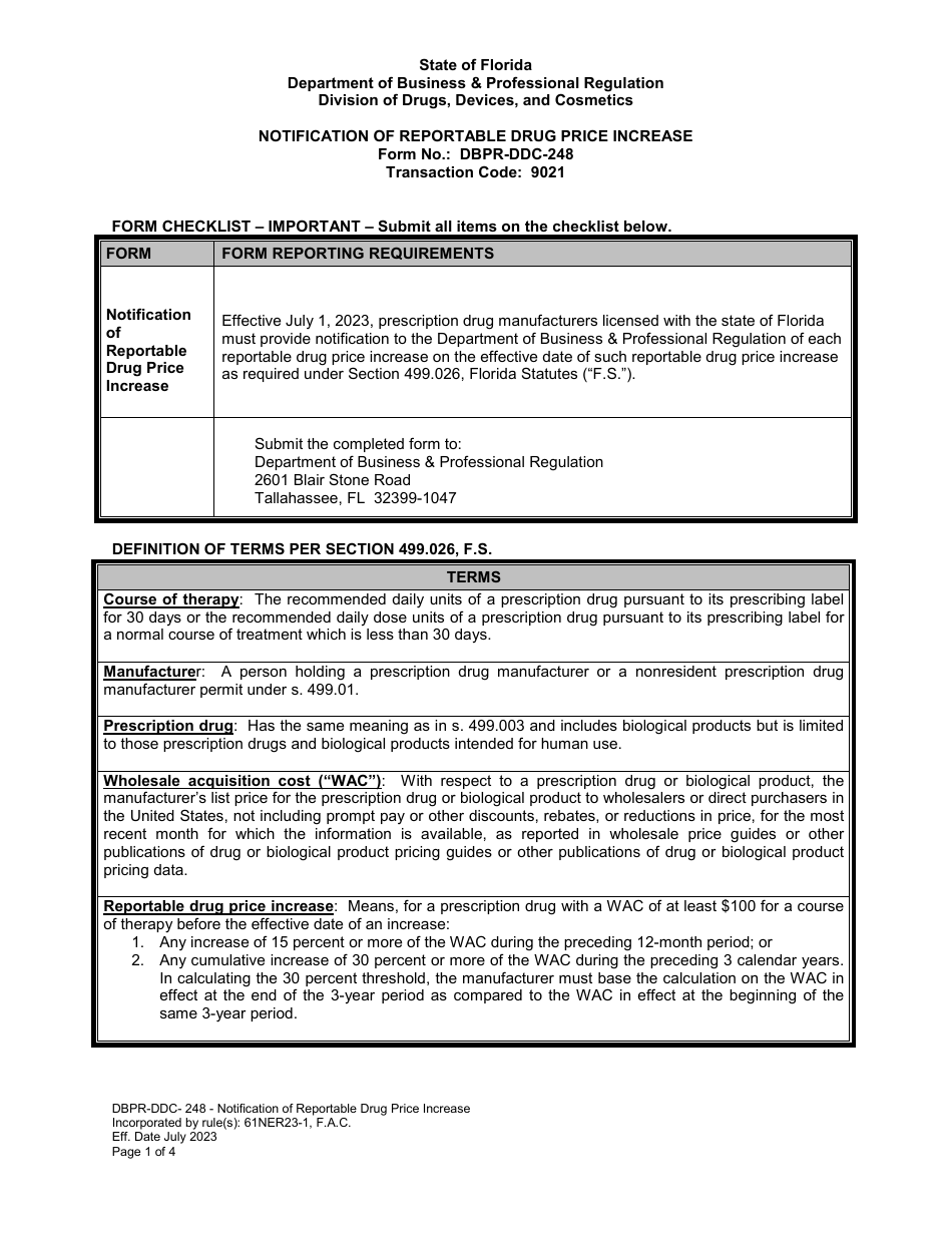 Form DBPR-DDC-248 - Fill Out, Sign Online and Download Printable PDF ...