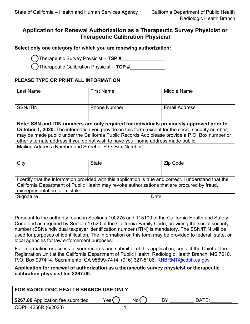 Form CDPH4256R Download Fillable PDF or Fill Online Application for ...