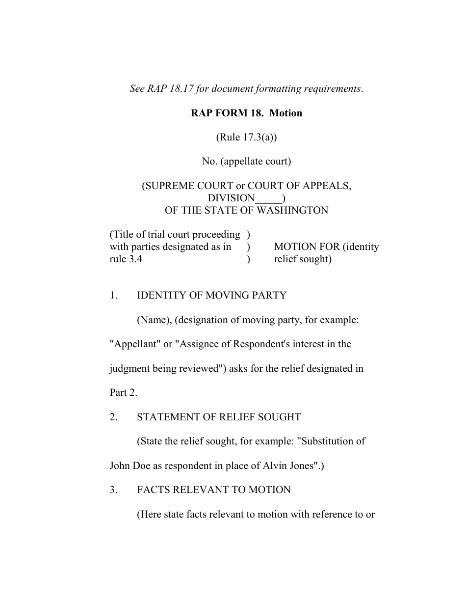 RAP Form 18 Download Printable PDF or Fill Online Motion, Washington ...