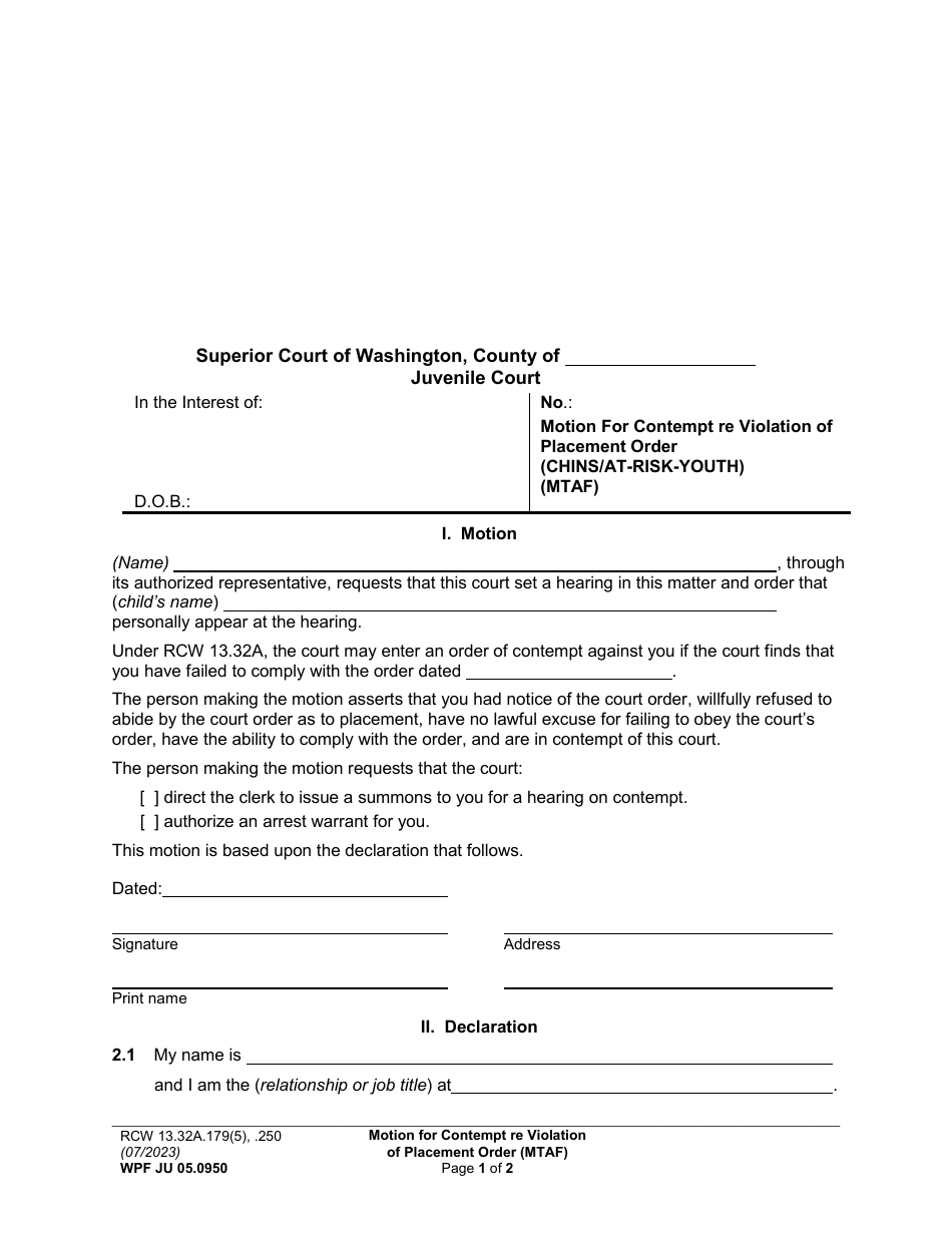 Form WPF JU05.0950 Download Printable PDF or Fill Online Motion for ...