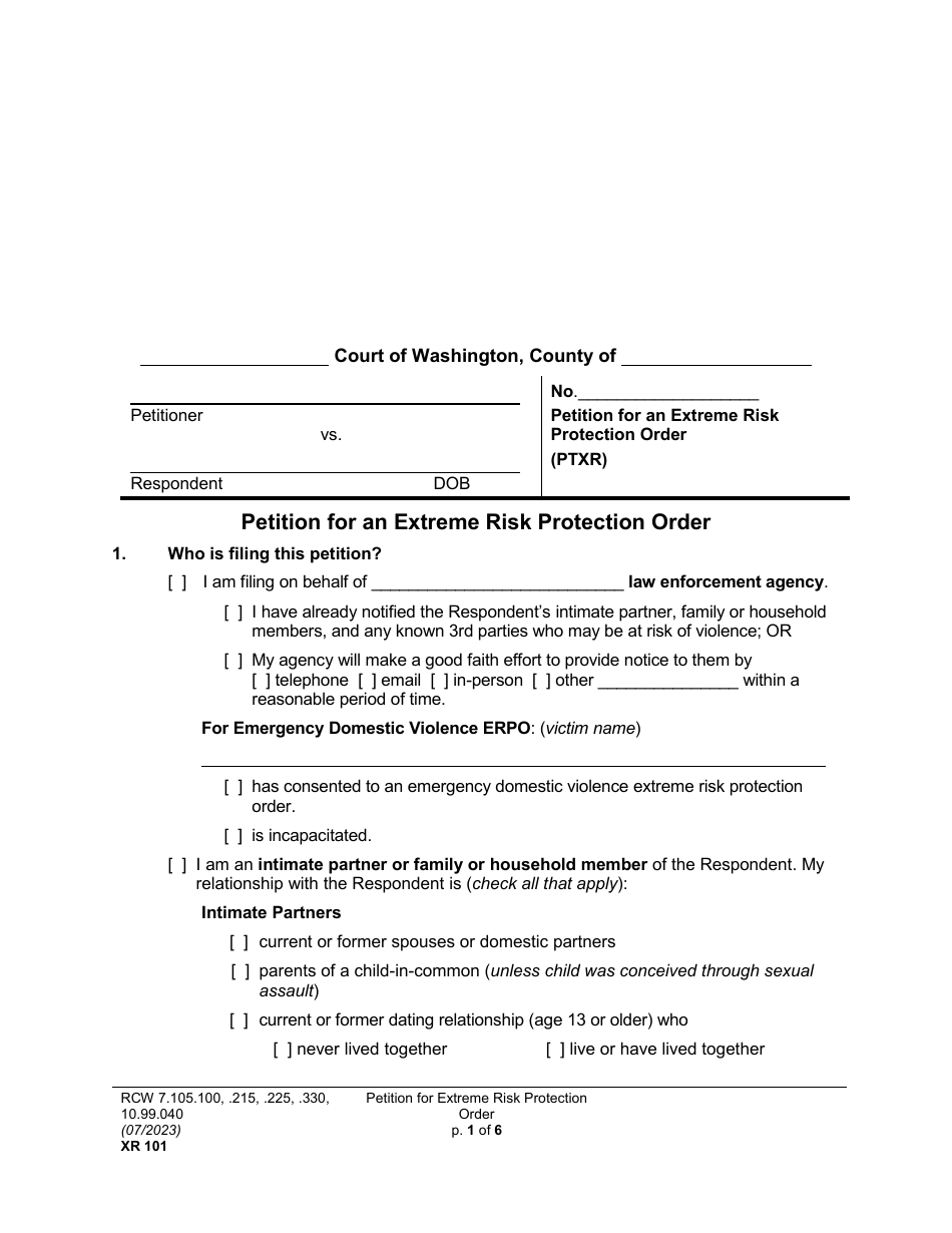 Form XR101 Download Printable PDF or Fill Online Petition for an ...