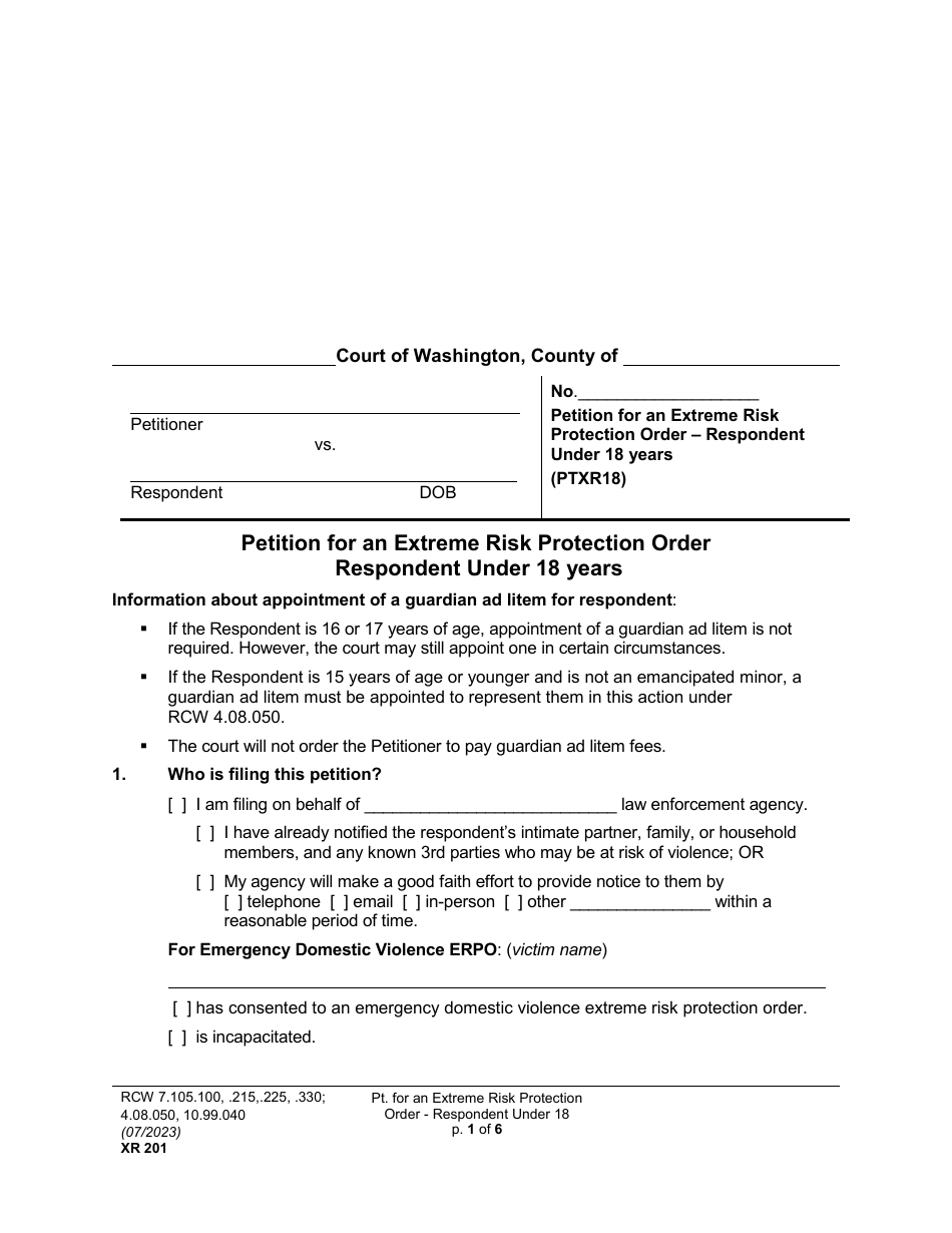 Form XR201 Download Printable PDF or Fill Online Petition for an ...