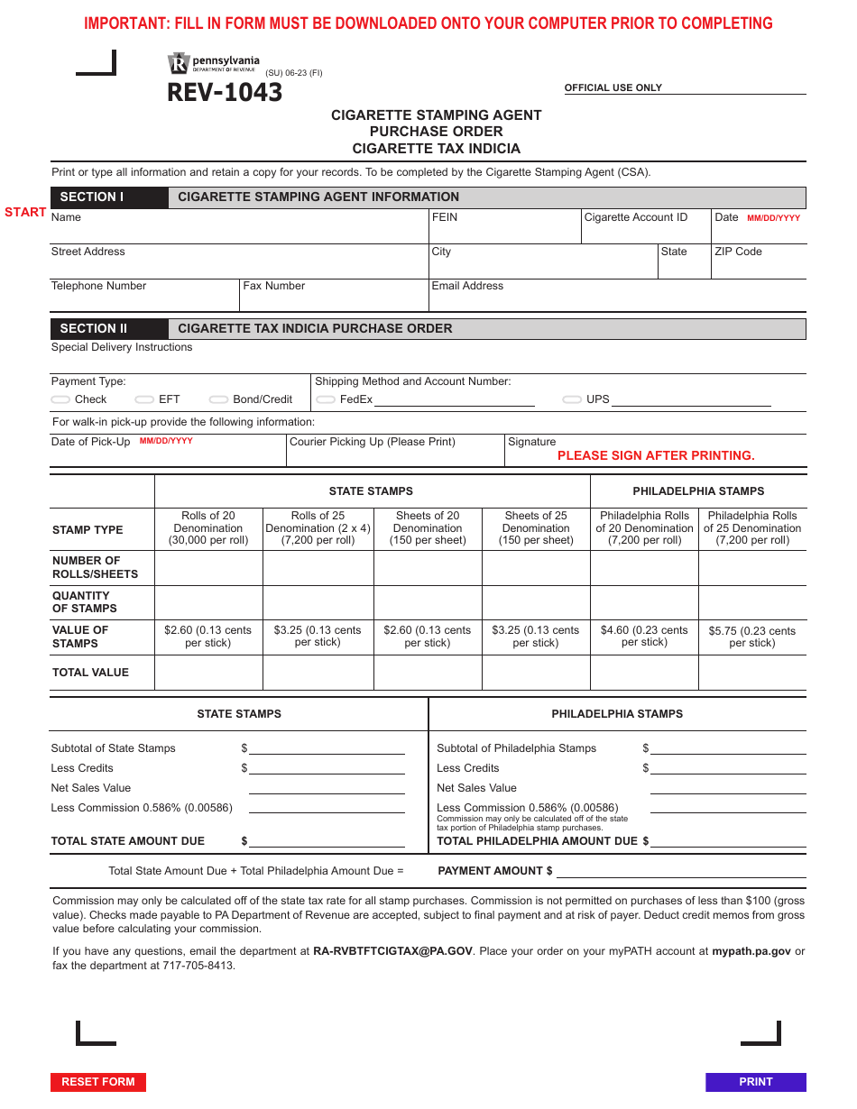Form REV-1043 Download Fillable PDF or Fill Online Cigarette Stamping ...