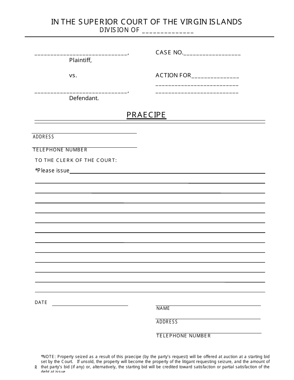Virgin Islands Praecipe - Fill Out, Sign Online and Download PDF ...