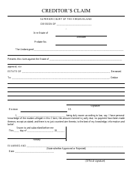 Virgin Islands Creditor's Claim - Fill Out, Sign Online and Download PDF | Templateroller