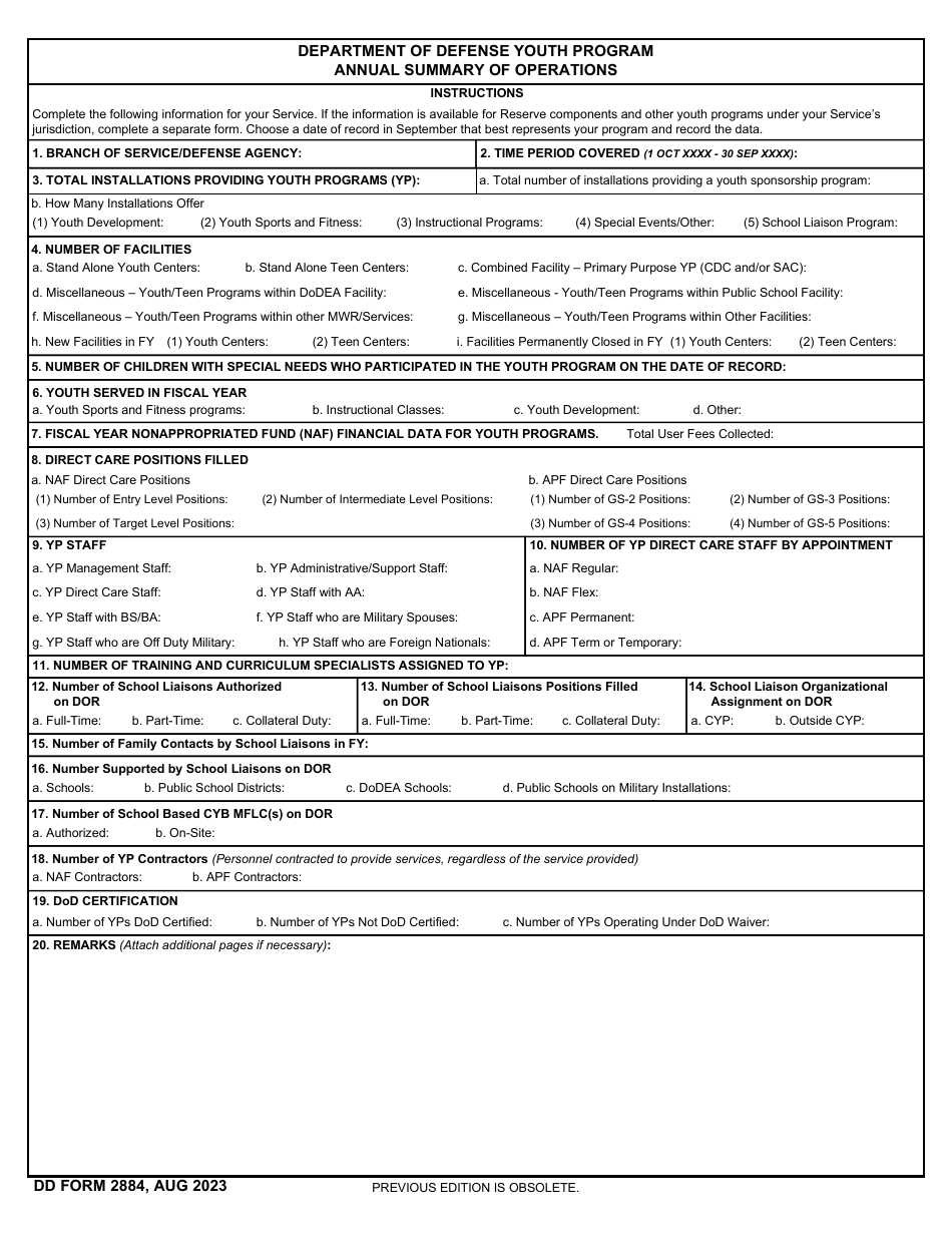 DD Form 2884 Download Fillable PDF or Fill Online Department of Defence ...