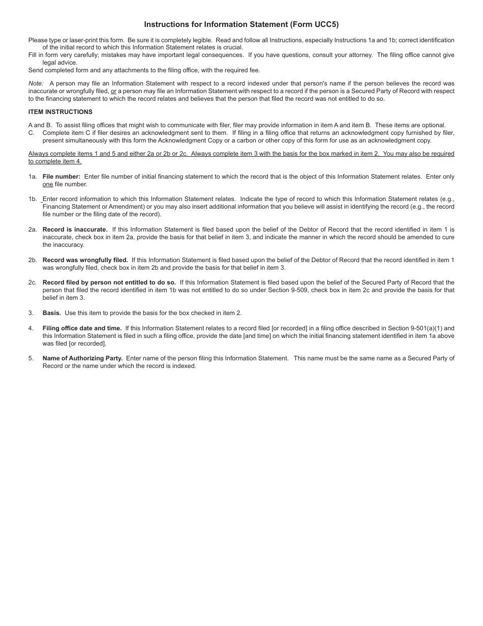 Form UCC5 - Fill Out, Sign Online and Download Fillable PDF ...