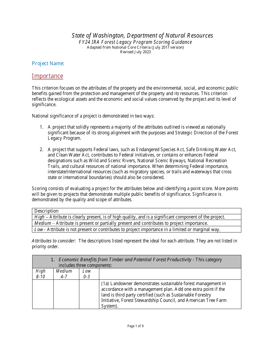 2024 Washington Ira Forest Legacy Program Scoring Guidance - Fill Out ...
