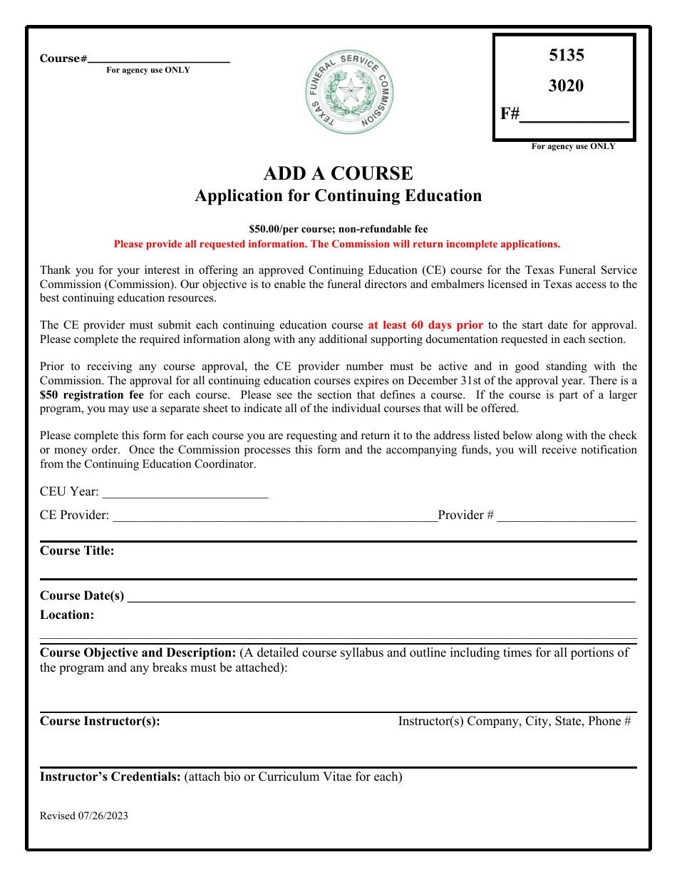 Texas Add a Course Application for Continuing Education - Fill Out ...