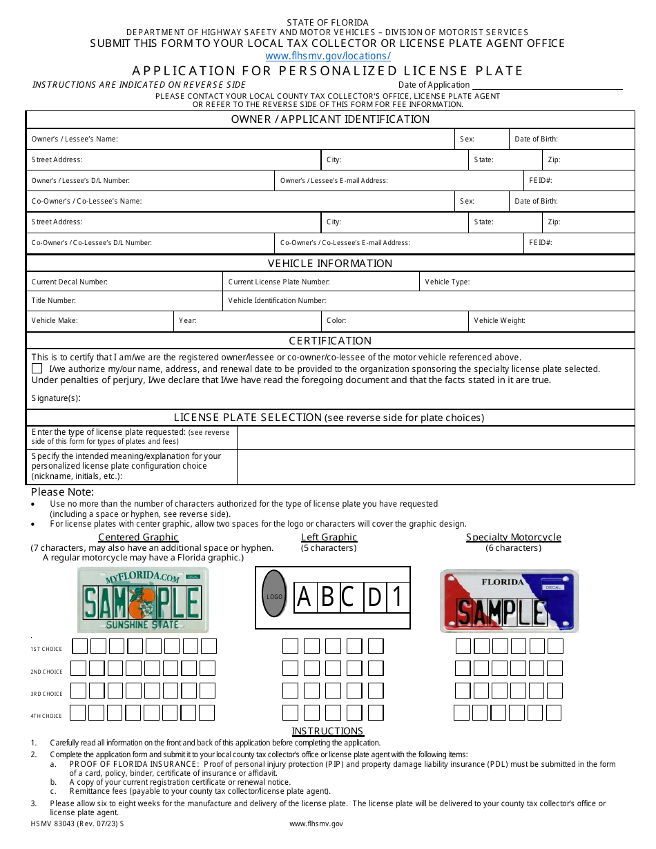 Form HSMV83043 Download Fillable PDF or Fill Online Application for ...