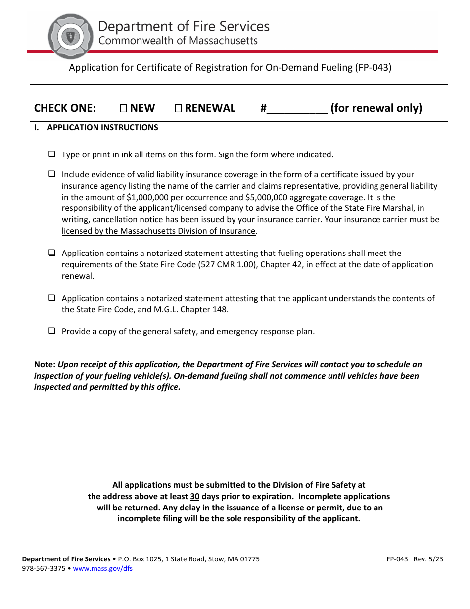 Form FP-043 Download Printable PDF or Fill Online Application for ...