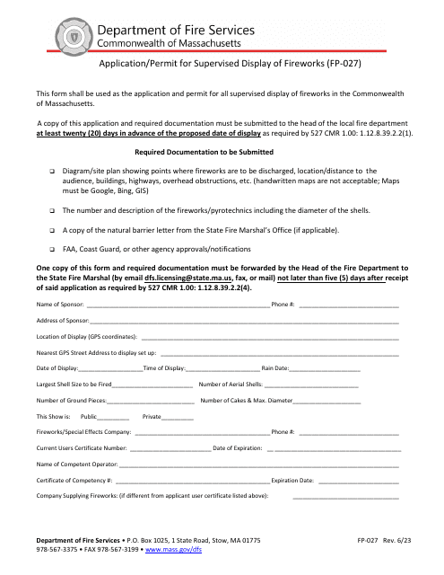 Form FP-027 Download Printable PDF or Fill Online Application/Permit ...