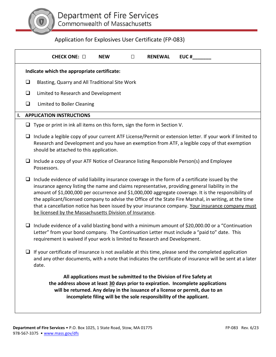 Form FP-083 Download Printable PDF or Fill Online Application for ...