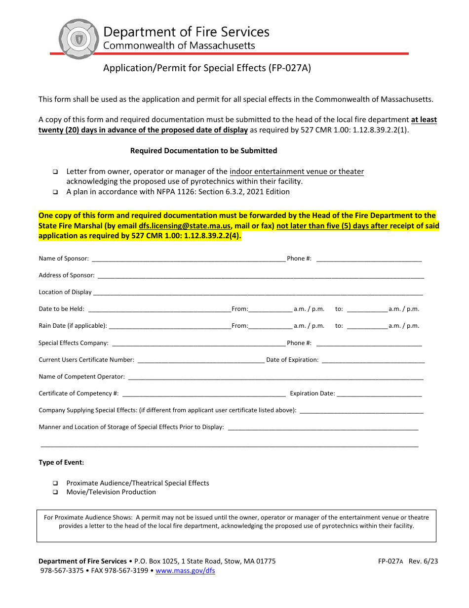 Form FP-027A Download Printable PDF or Fill Online Application/Permit ...