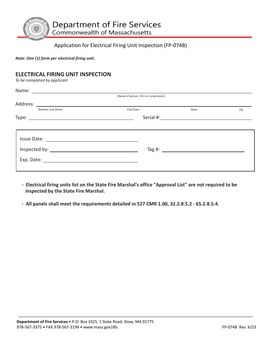 Form FP-074B Download Printable PDF or Fill Online Application for ...