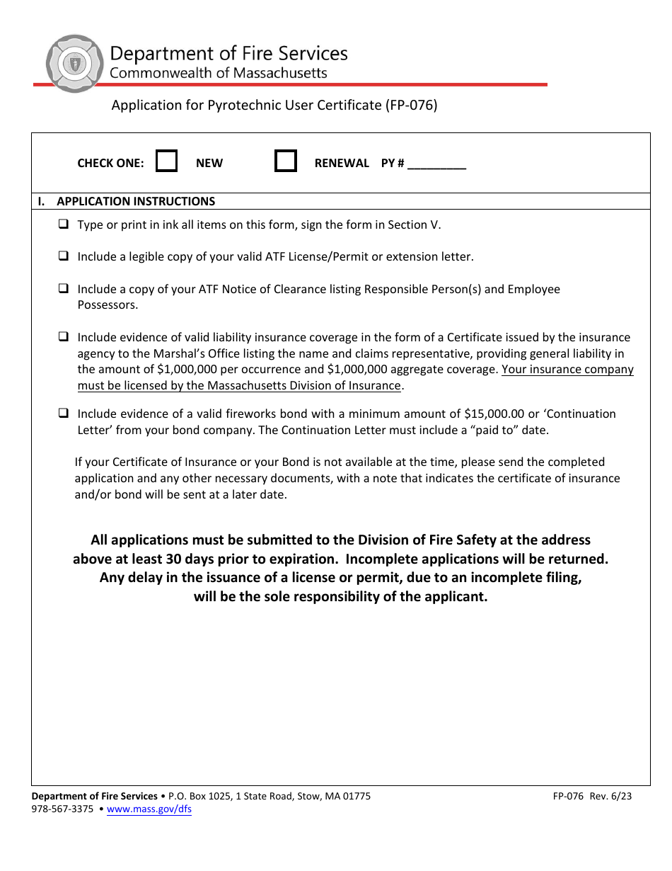 Form FP-076 Download Printable PDF or Fill Online Application for ...