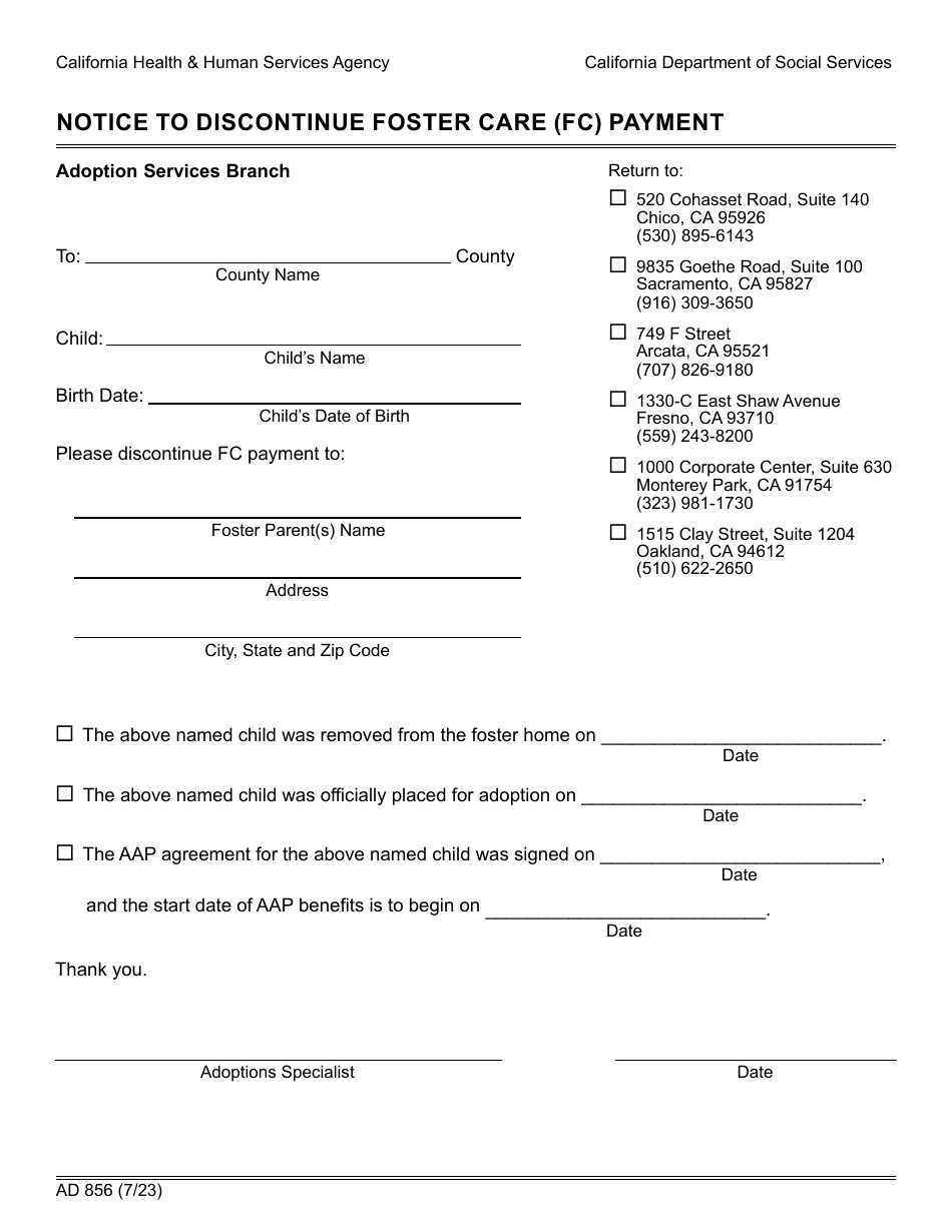 Form AD856 Download Fillable PDF or Fill Online Notice to Discontinue ...