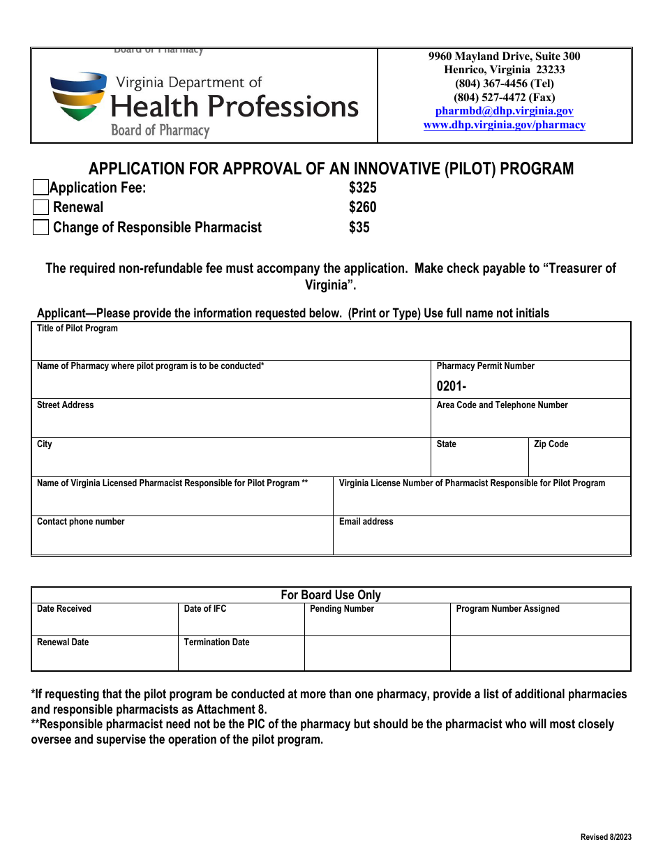Virginia Application for Approval of an Innovative (Pilot) Program ...