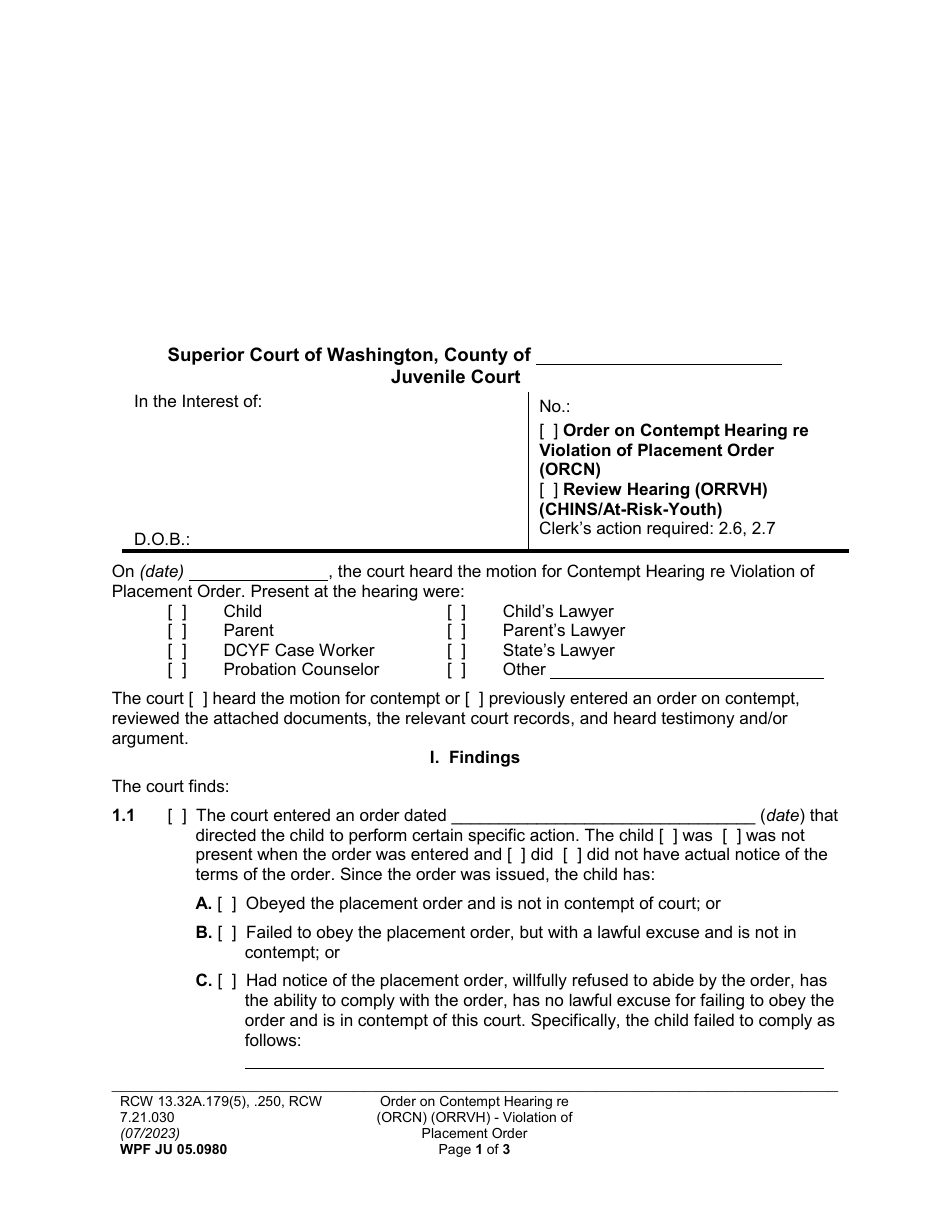 Form WPF JU05.0980 Download Printable PDF or Fill Online Order on ...