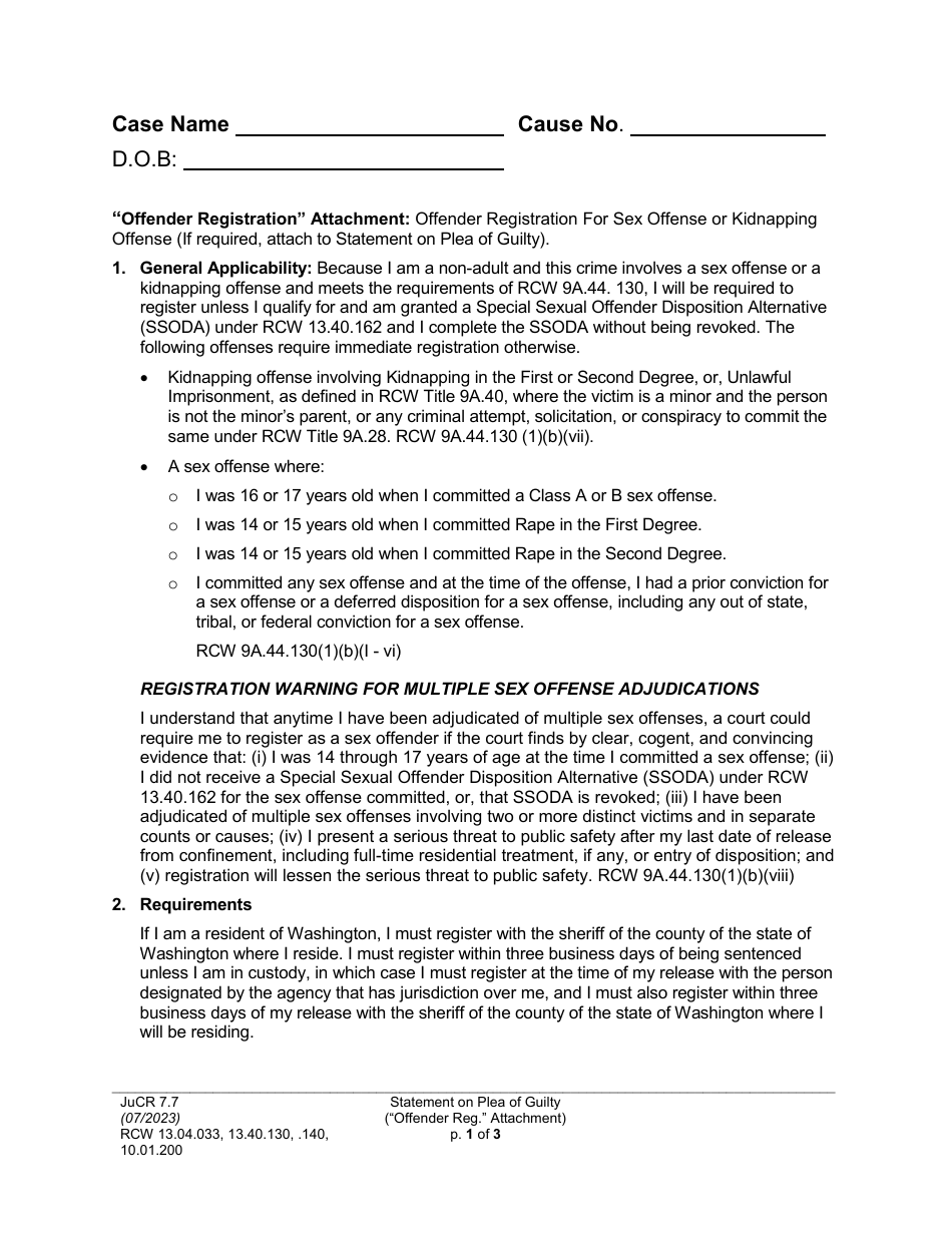 Form JuCR7.7 Download Printable PDF or Fill Online Statement on Plea of ...