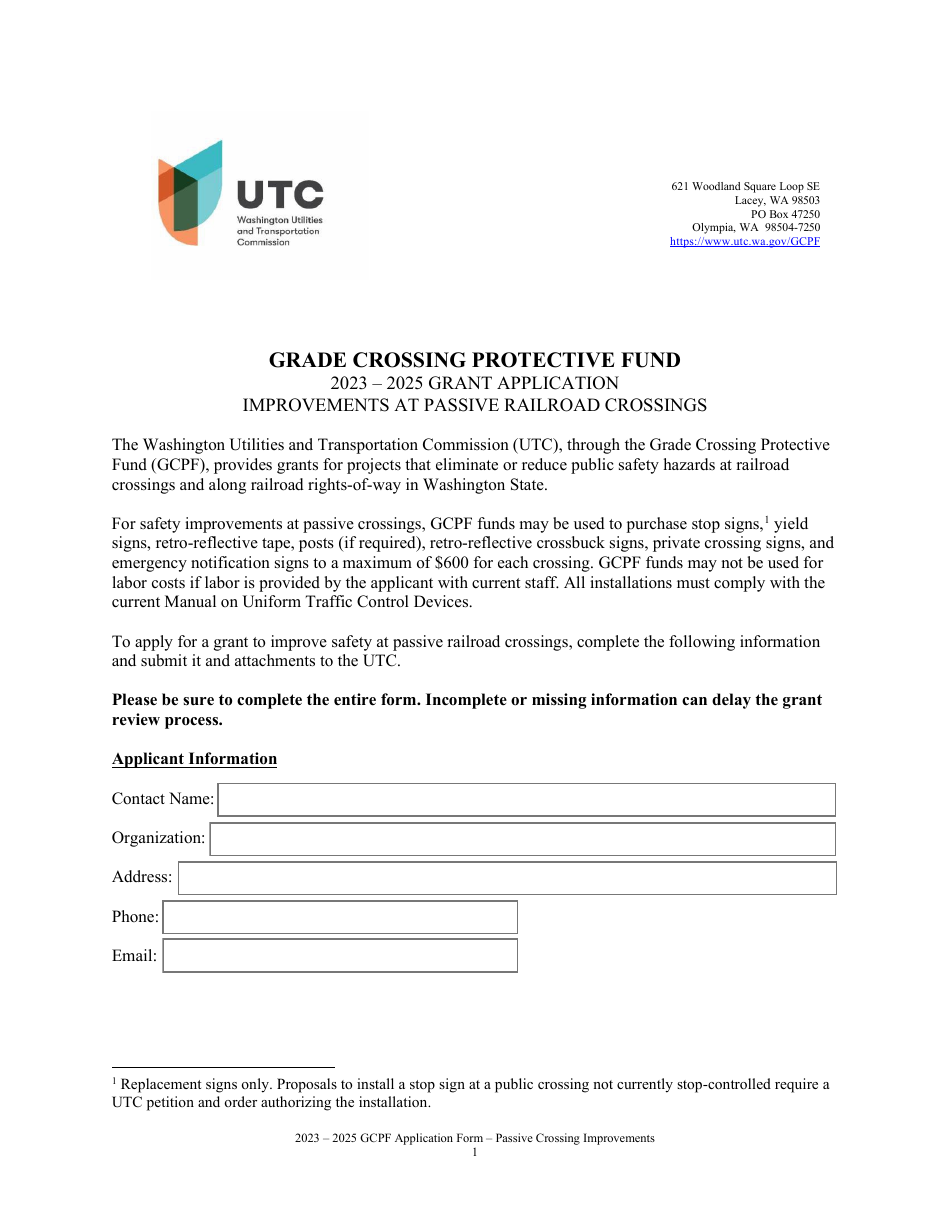 2025 Washington Grant Application - Improvements at Passive Railroad ...