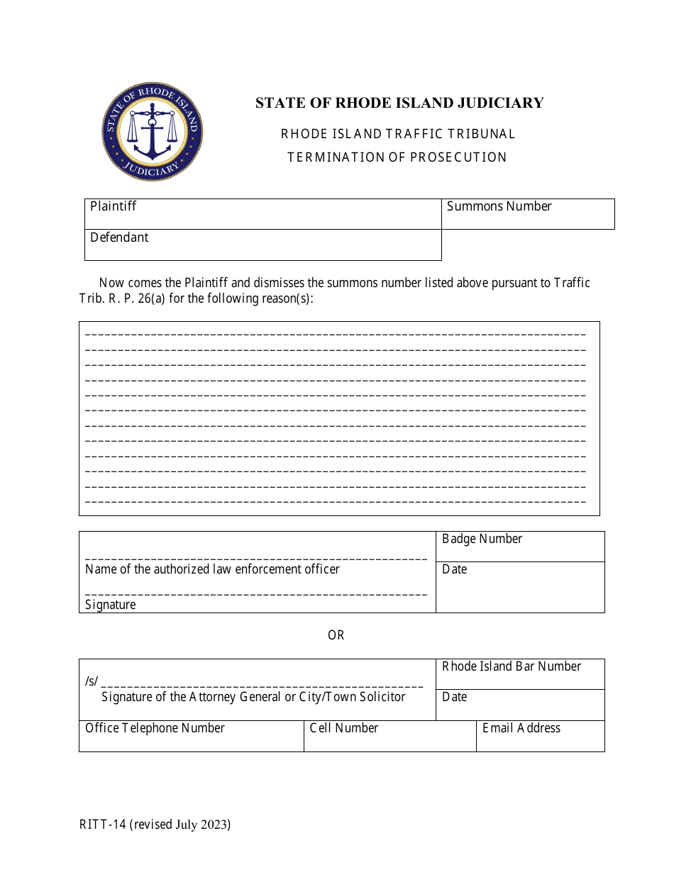 Form RITT-14 Download Fillable PDF or Fill Online Termination of ...