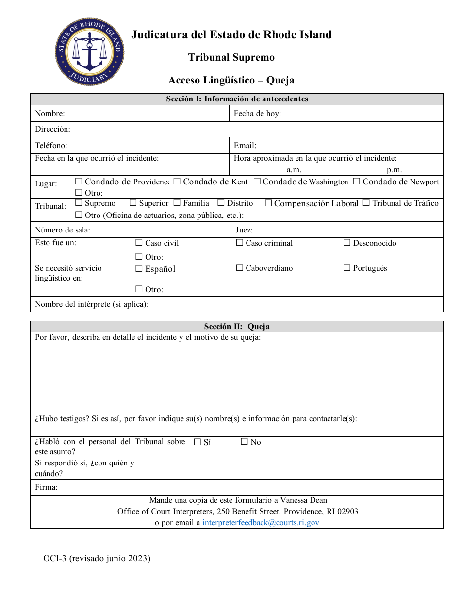 Formulario OCI-3 - Fill Out, Sign Online and Download Fillable PDF, Rhode Island (Spanish ...