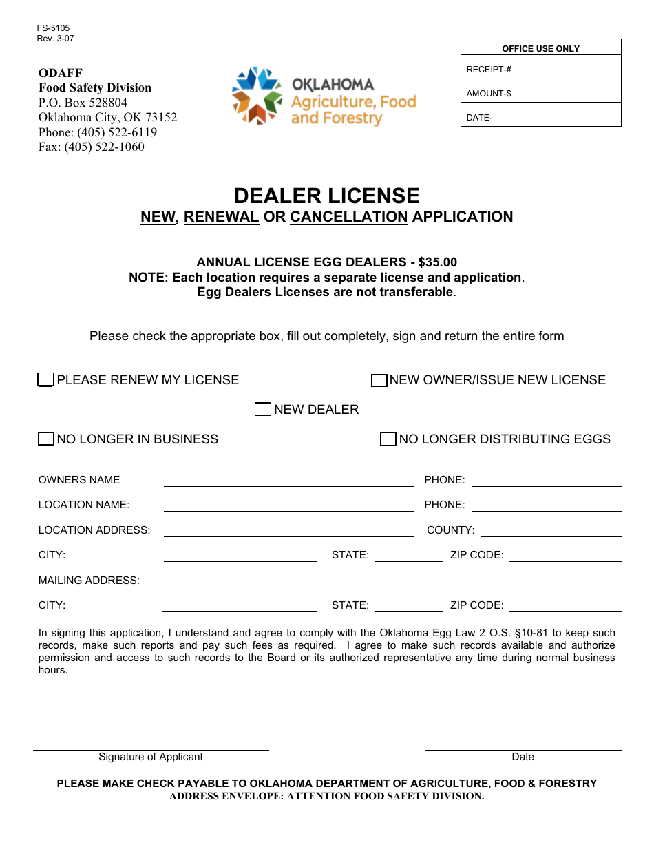 Form FS-5105 Download Fillable PDF or Fill Online Shell Egg Processed ...