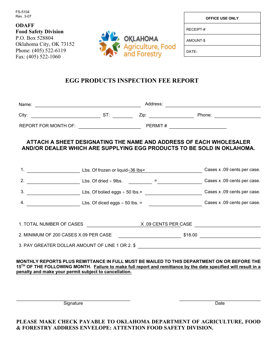 Form FS-5104 Download Fillable PDF or Fill Online Egg Products ...