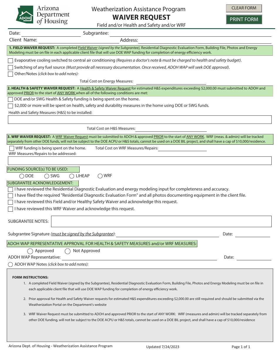 Arizona Waiver Request - Weatherization Assistance Program - Fill Out ...