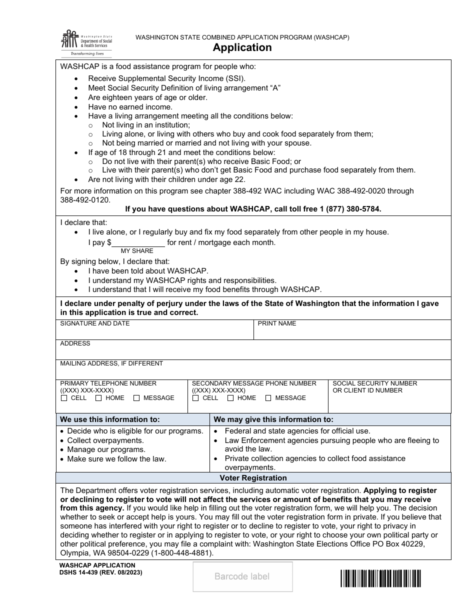 DSHS Form 14-439 Download Printable PDF or Fill Online Washington State ...