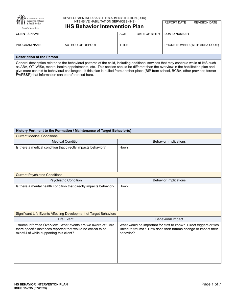 DSHS Form 15-595 - Fill Out, Sign Online and Download Printable PDF ...