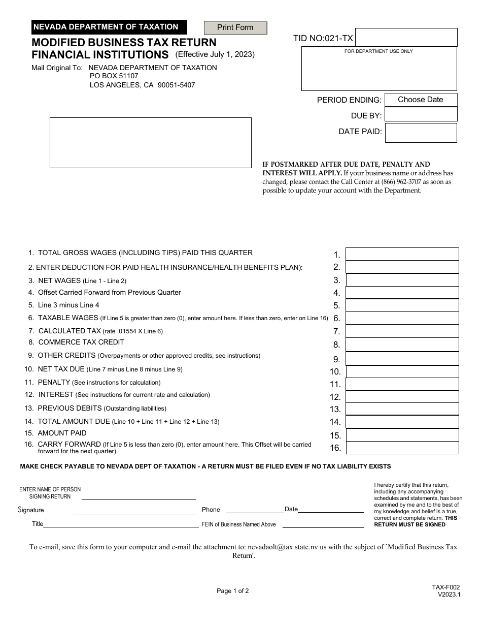 Form TAX-F002 - 2023 - Fill Out, Sign Online and Download Fillable PDF ...