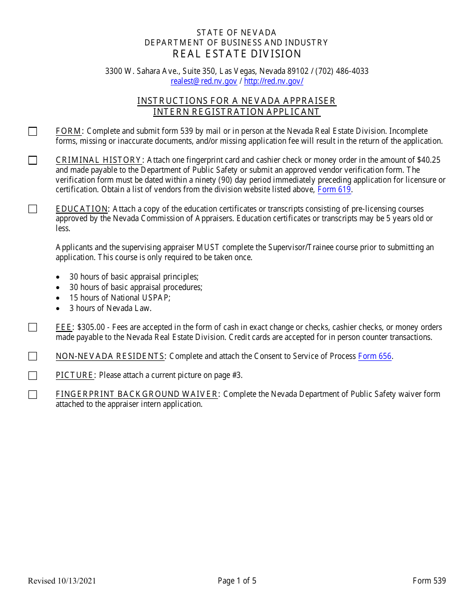 Form 539 - Fill Out, Sign Online and Download Fillable PDF, Nevada ...