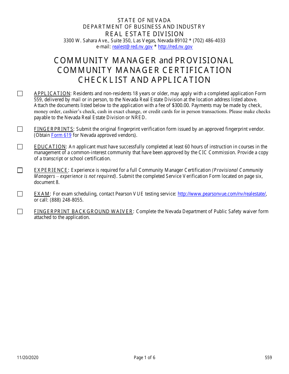 Form 559 - Fill Out, Sign Online and Download Fillable PDF, Nevada ...
