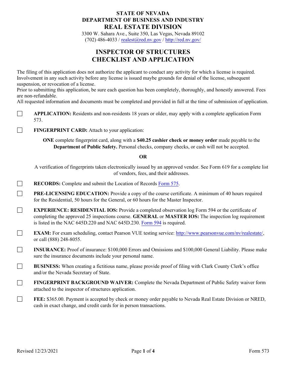 Form 573 - Fill Out, Sign Online and Download Fillable PDF, Nevada ...