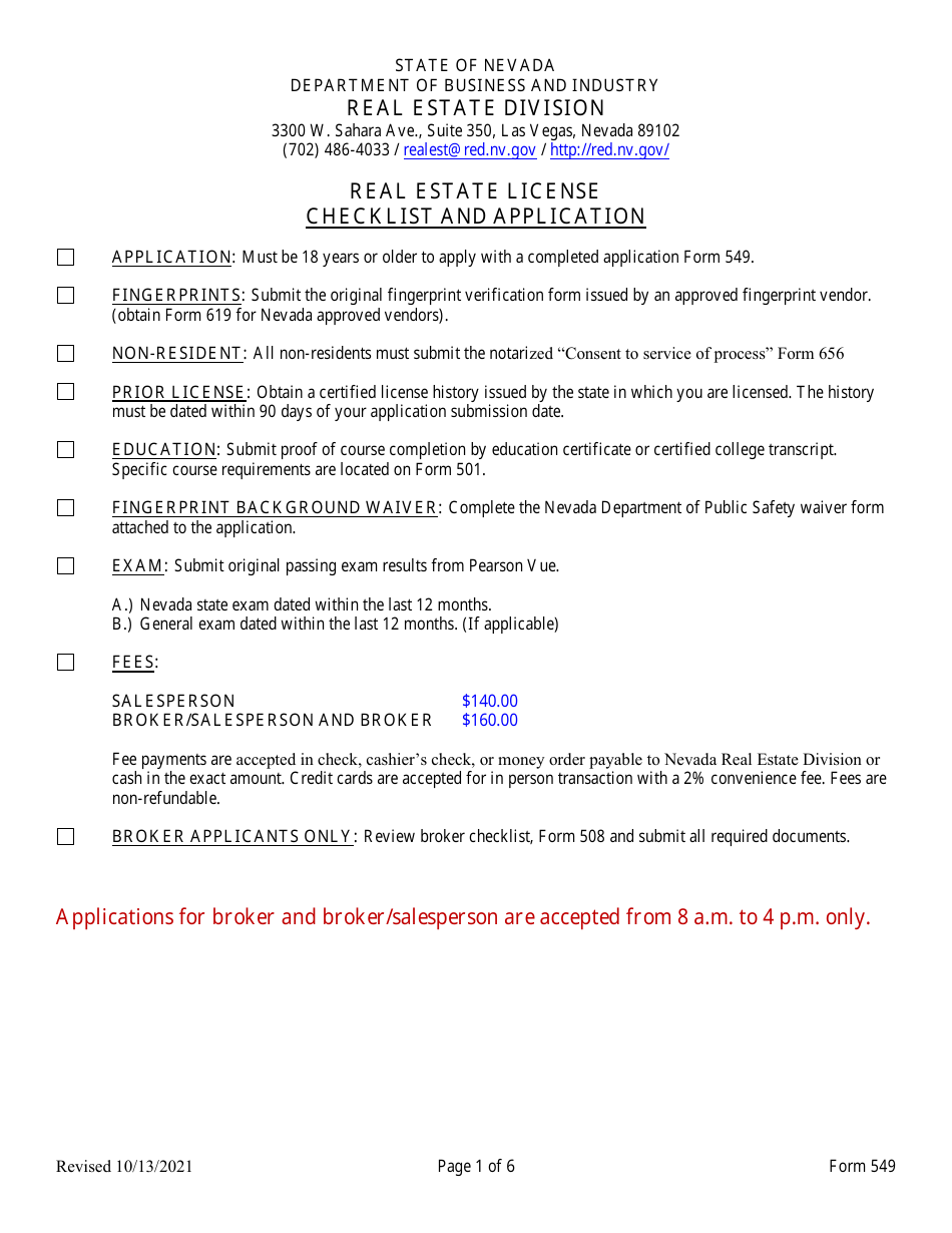 Form 549 - Fill Out, Sign Online and Download Fillable PDF, Nevada ...