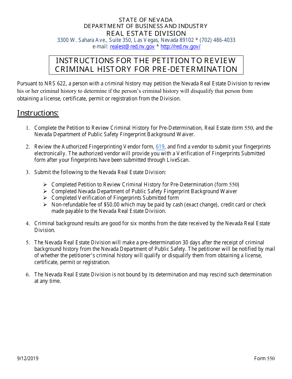 Form 550 - Fill Out, Sign Online and Download Fillable PDF, Nevada ...